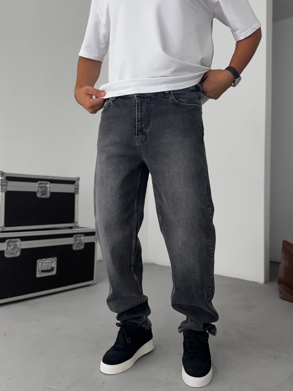 Antrasit Taşlamalı Baggy Jean C-6549/6463